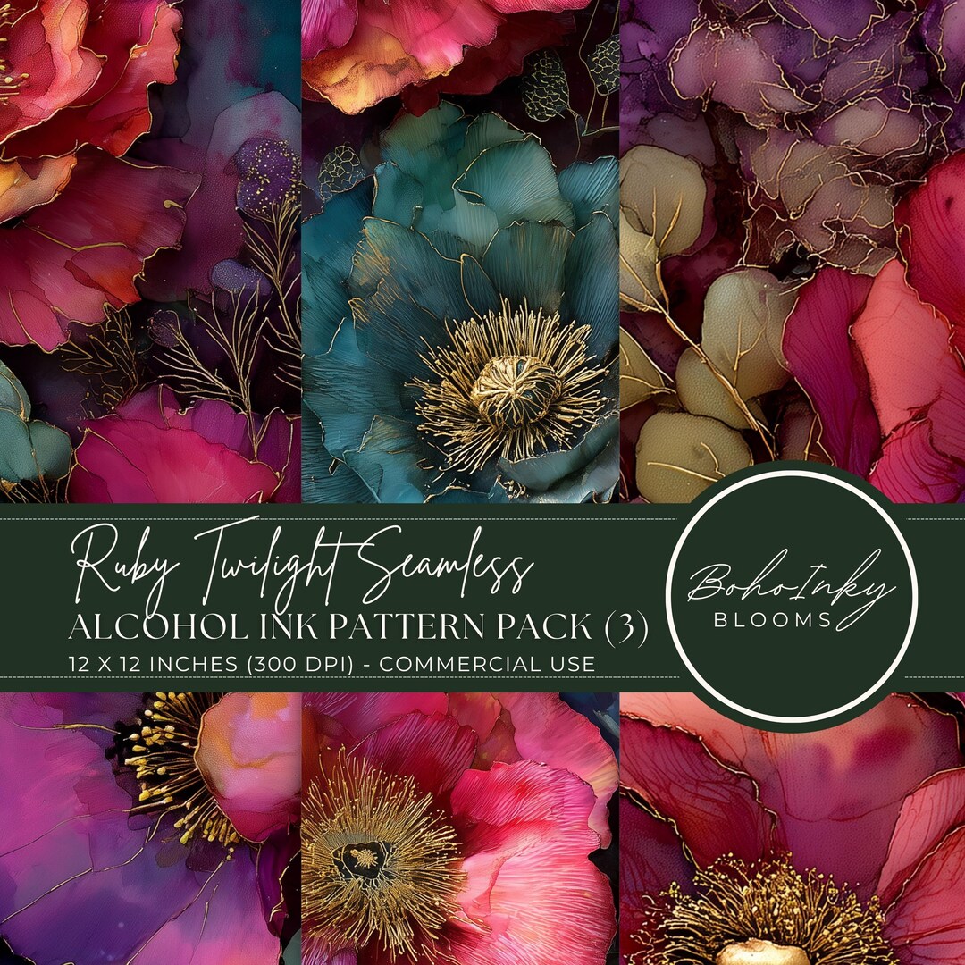 3x Alcohol Ink Ruby Twilight Seamless Patterns Pack, Digital, Print ...