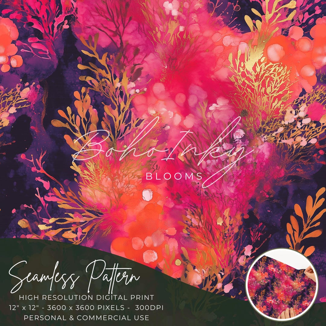 Coral Garden Alcohol Ink Seamless Pattern Digital, Seamless Print ...