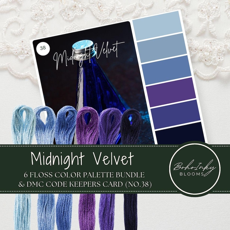 Embroidery Threads Color Palette Pack Midnight Velvet (38) 6 Skeins ...
