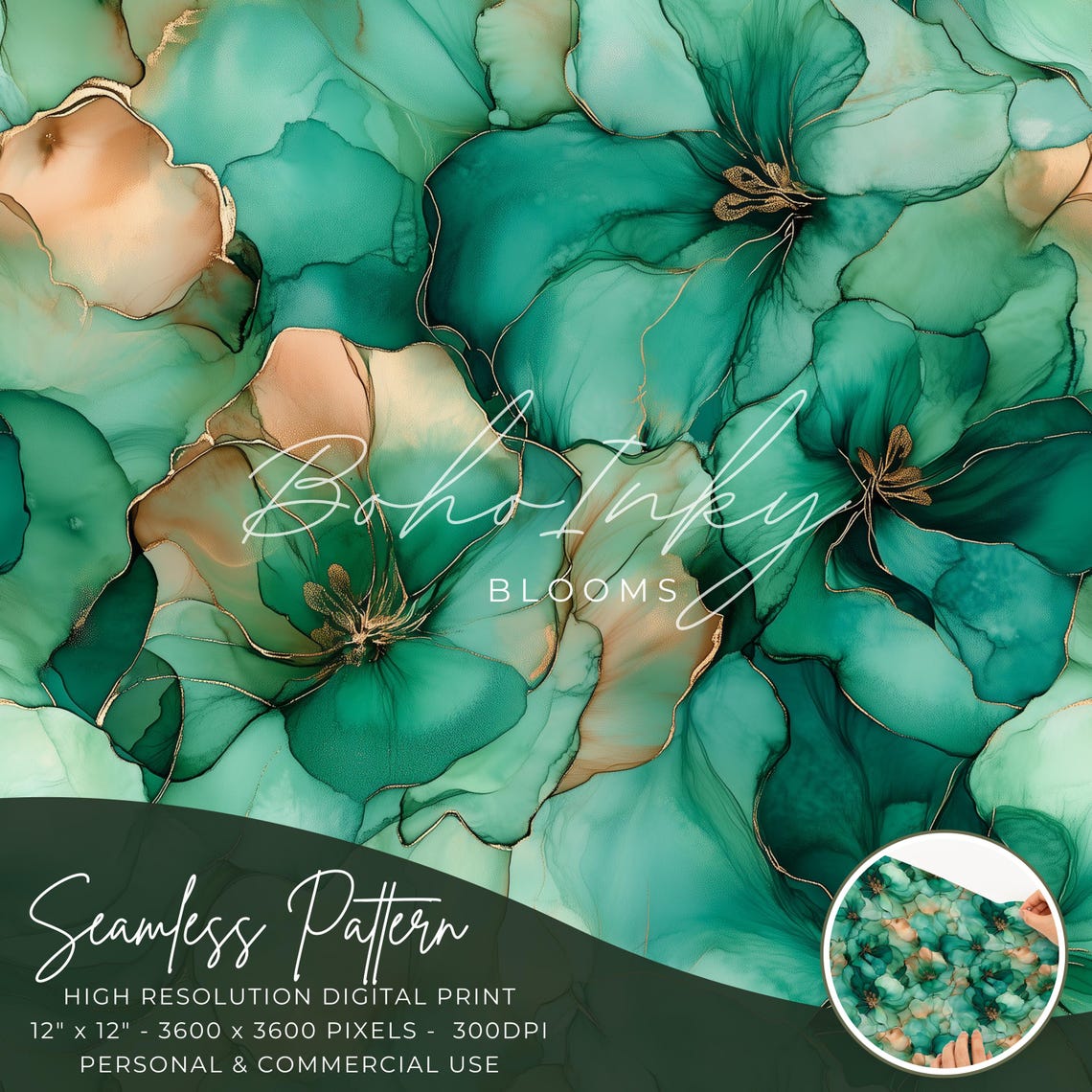 Emerald Layered Blooms Alcohol Ink Seamless Pattern, Tiling Pattern ...