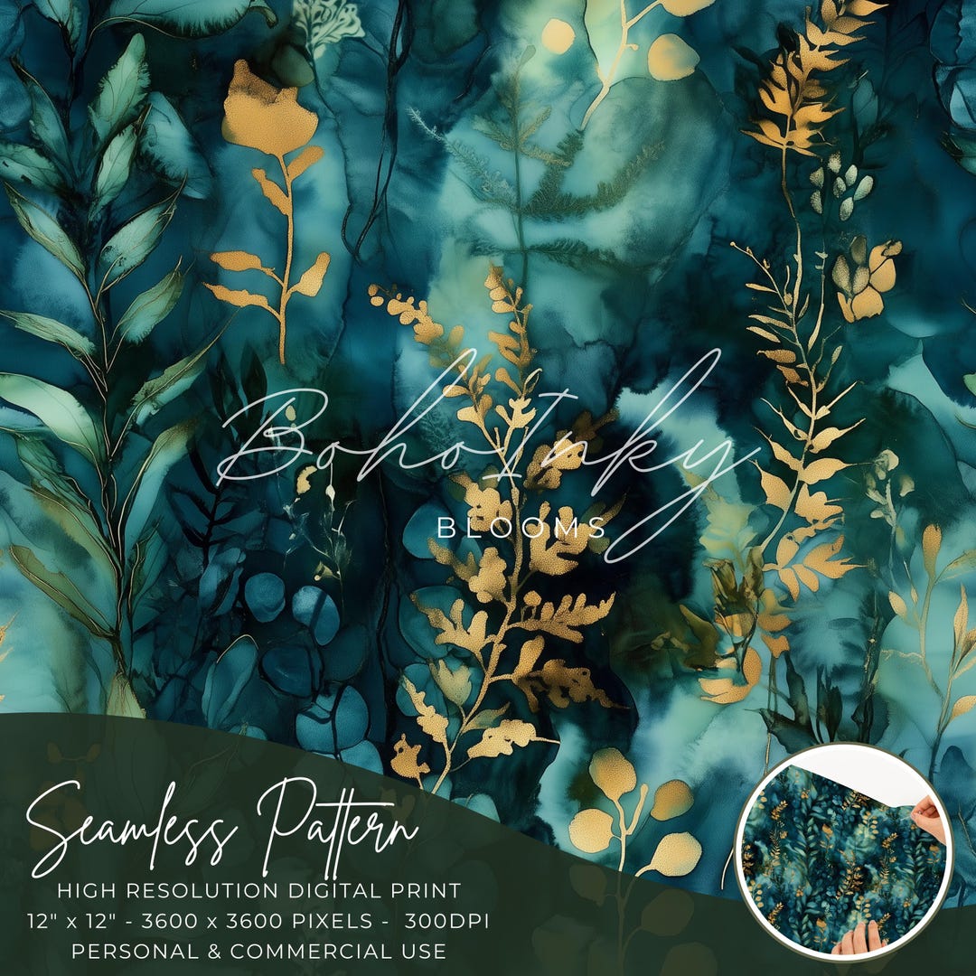 Lush Ferns Alcohol Ink Seamless Pattern Digital, Seamless Print ...