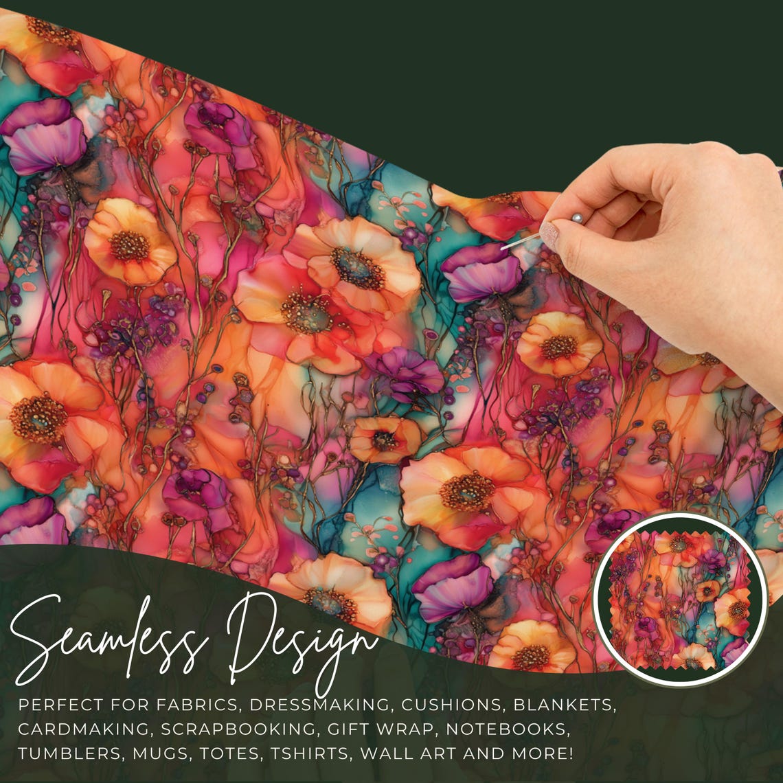 Vibrant Wildflowers Alcohol Ink Seamless Pattern Digital, Seamless ...