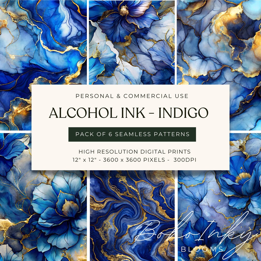 Alcohol Ink Indigo Opulence Seamless Pattern Bundle Digital, Seamless ...