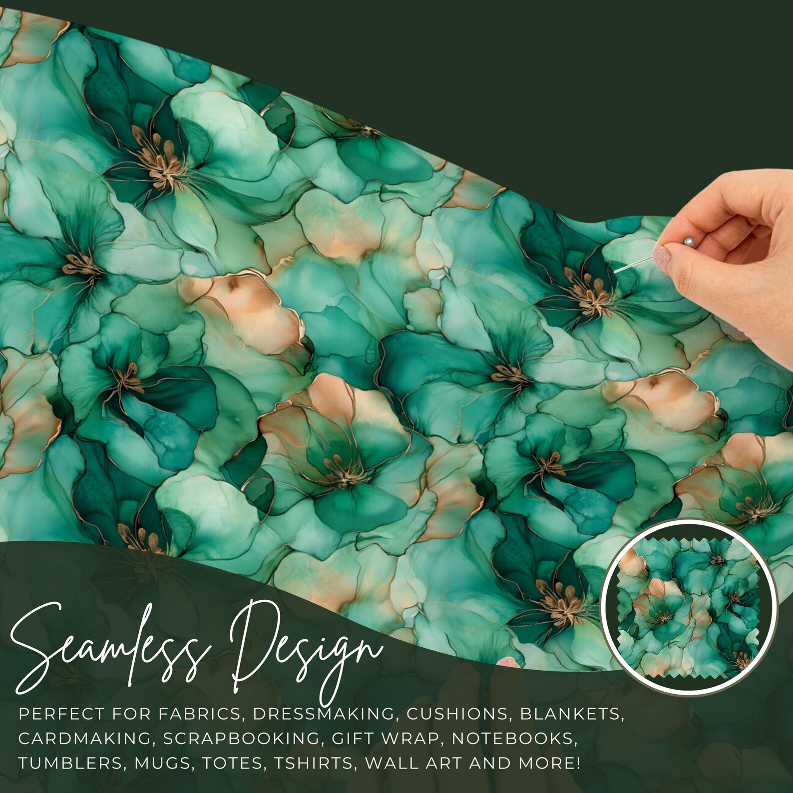 Emerald Layered Blooms Alcohol Ink Seamless Pattern, Tiling Pattern ...