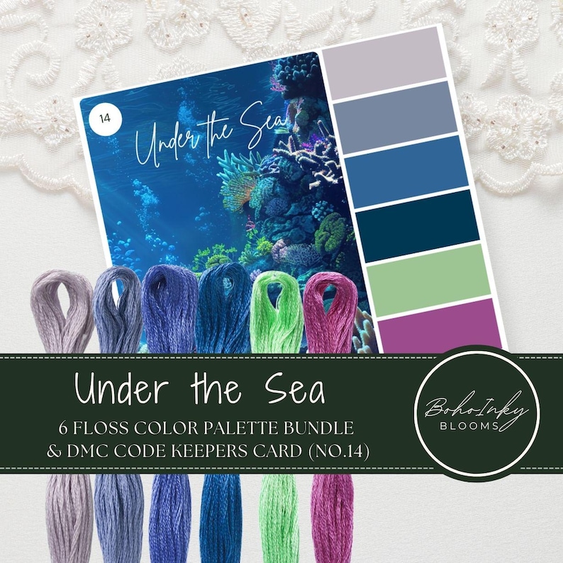 Embroidery Threads Color Palette Pack Under the Sea (14) 6 Skeins ...