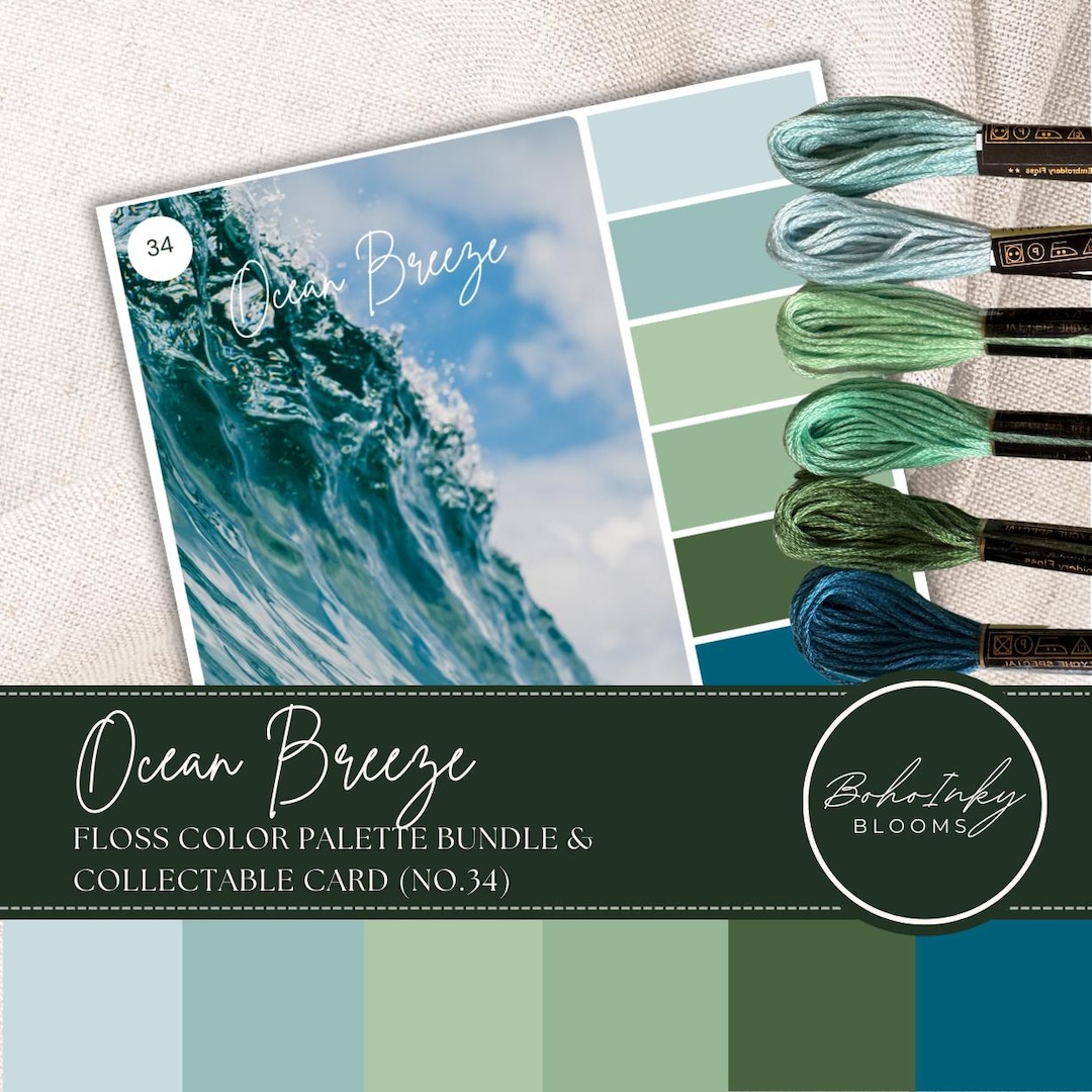 Embroidery Threads Color Palette Pack Ocean Breeze (34) 6 Skeins ...