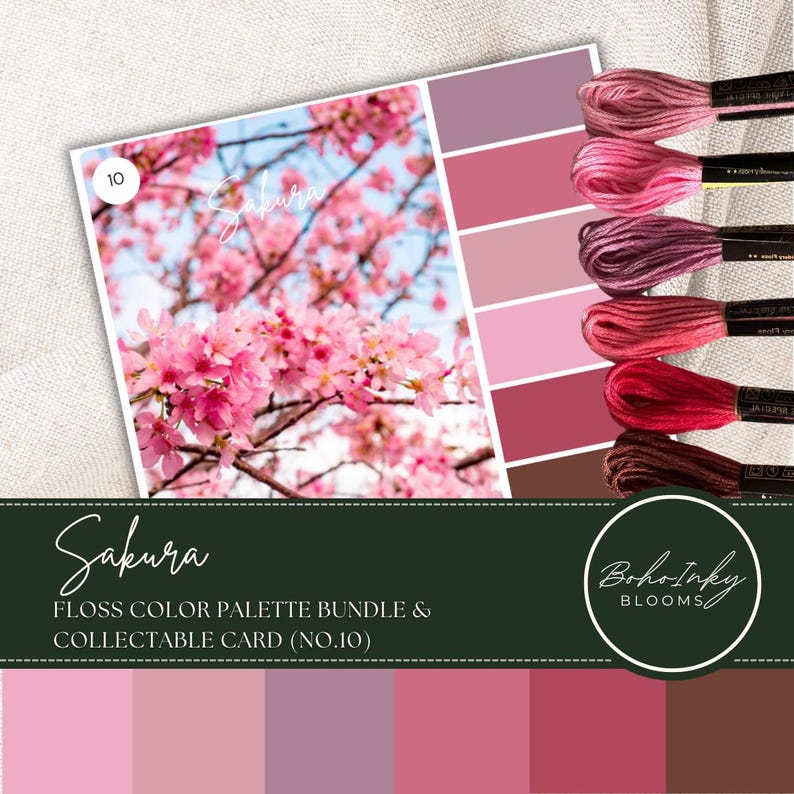 Embroidery Threads Color Palette Pack Sakura (10) 6 Skeins Embroidery ...