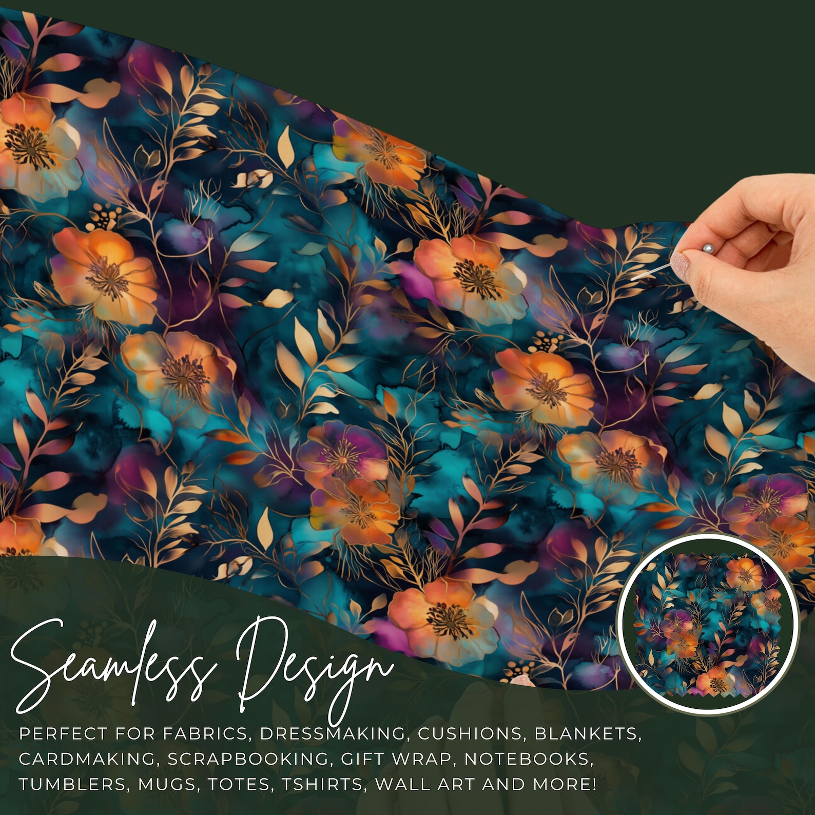 Alcohol Ink Glowing Wildflower Leaf Seamless Pattern Digital, Seamless ...