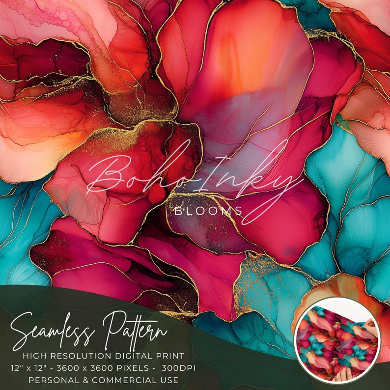 Coral Petals Alcohol Ink Flower Seamless Pattern Digital, Seamless ...