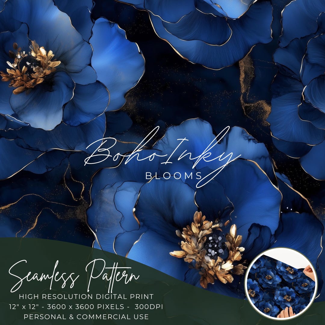 Midnight Blue Flowers Alcohol Ink Seamless Pattern, Tiling Pattern ...