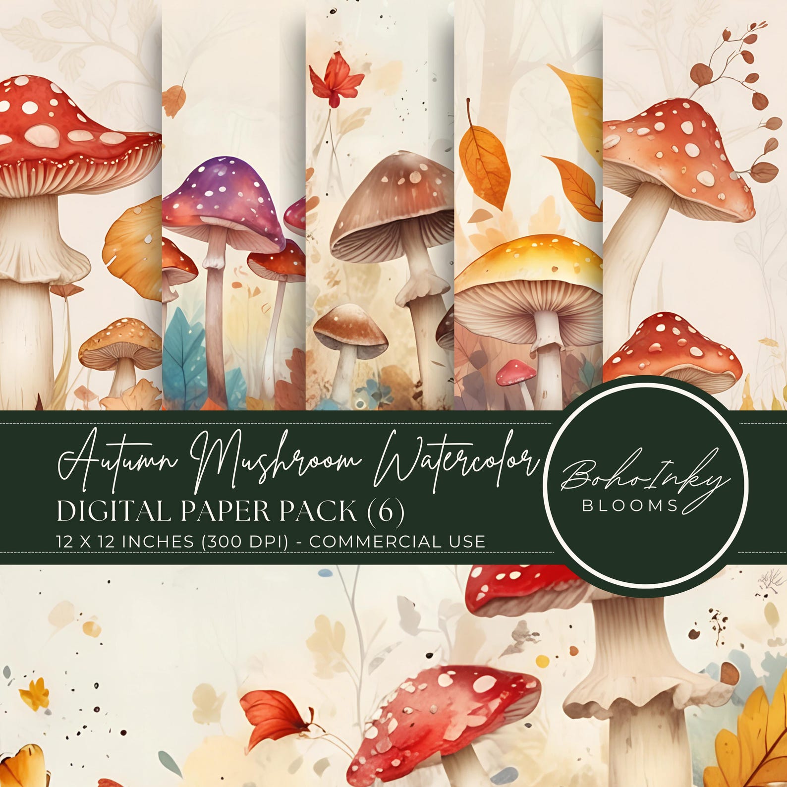 Autumn Mushroom Watercolor Digital Paper | Mushroom Digital Paper ...