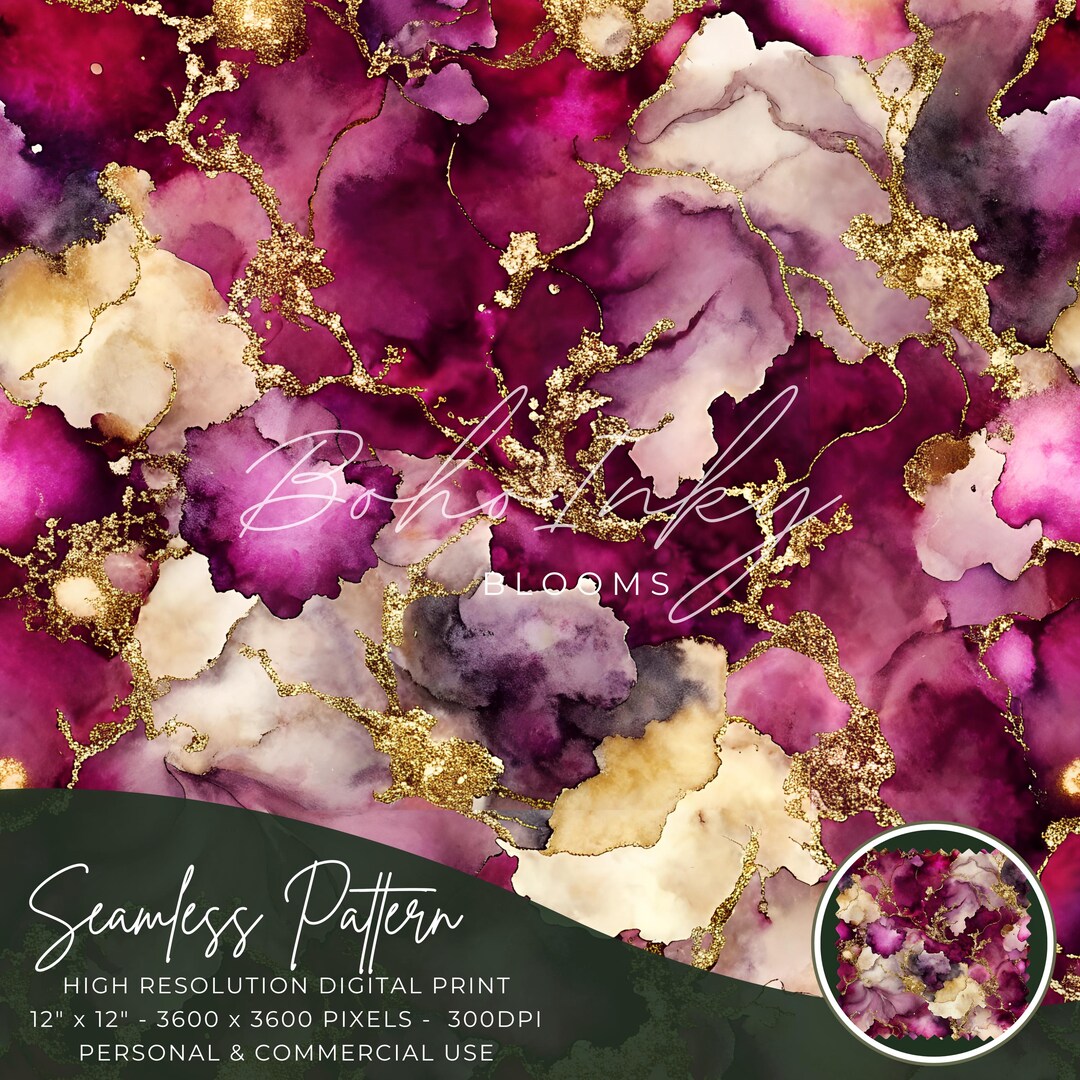 Plum Burgundy Gold Alcohol Ink Seamless Pattern Digital, Seamless Print ...