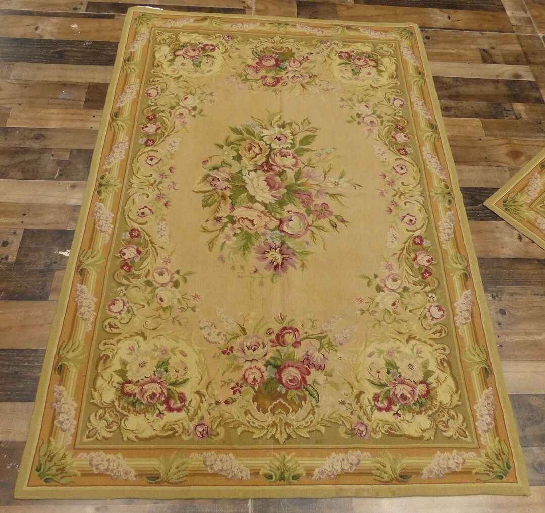 4'x6' New Stunning French Aubusson Design Floral Hand Knotted Wool ...