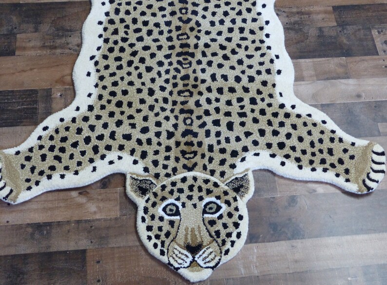 4'x6' Brand New Cheetah Design Plush 100% Wool Oriental Exclusive Area ...