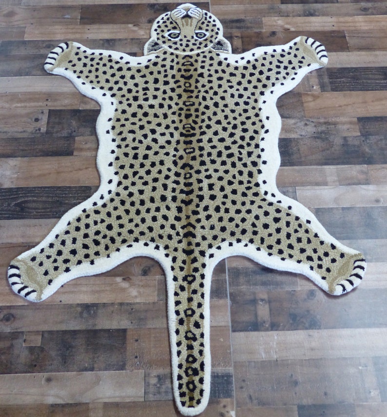 4'x6' Brand New Cheetah Design Plush 100% Wool Oriental Exclusive Area ...
