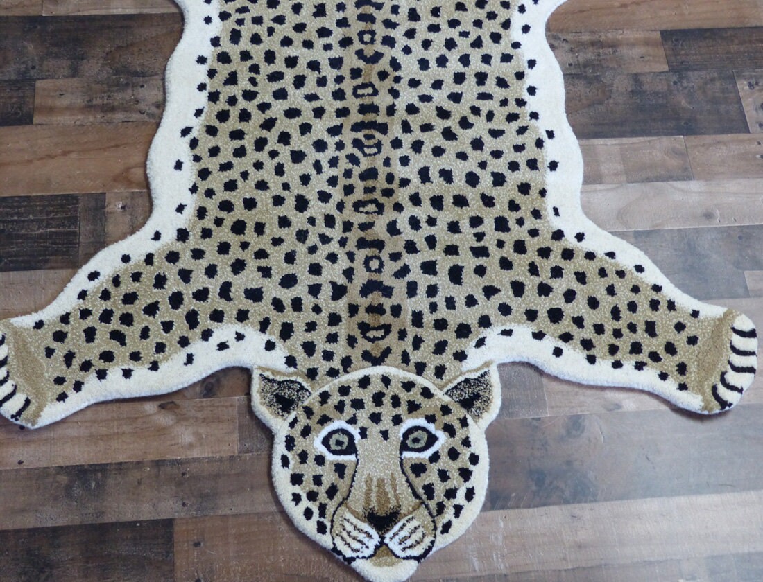 4'x6' Brand New Cheetah Design Plush 100% Wool Oriental Exclusive Area ...