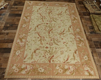 4'x6' New Stunning French Aubusson Design Floral Hand Knotted Wool ...