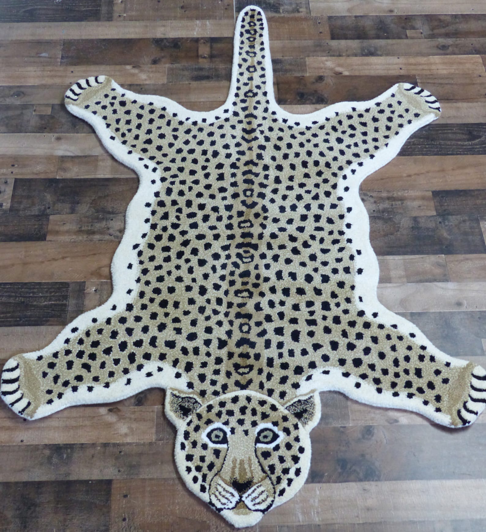 4'x6' Brand New Cheetah Design Plush 100% Wool Oriental Exclusive Area ...