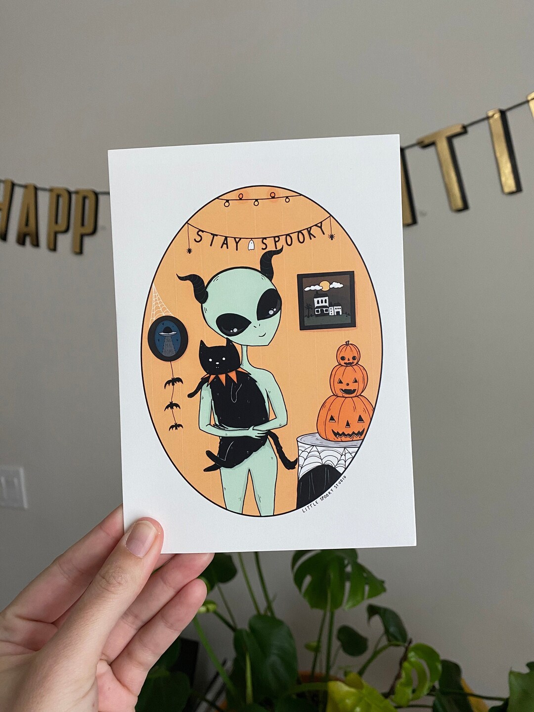 Alien and Cat Art Print - Etsy