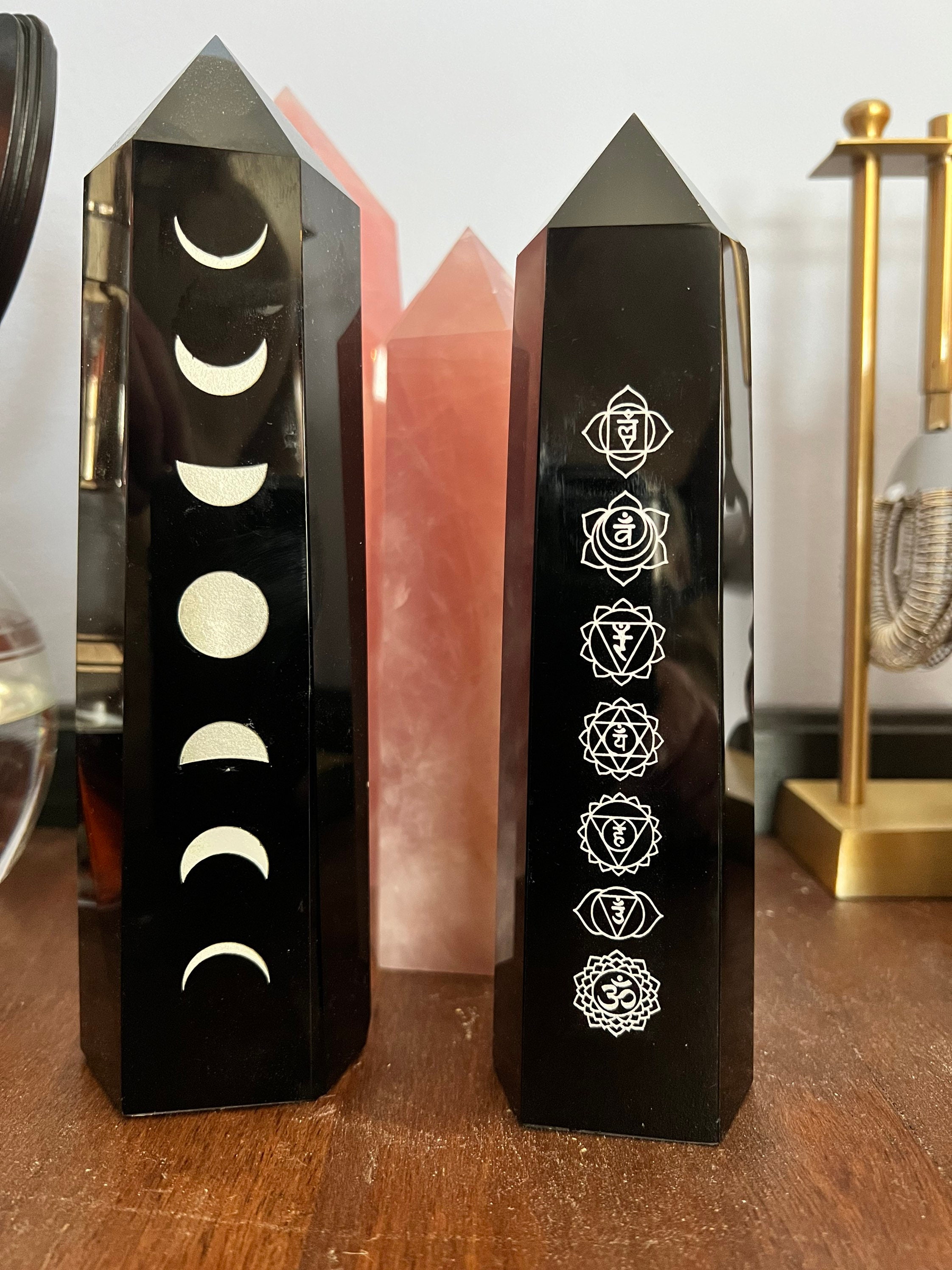 Beautiful XL Obsidian Towers Engraved With Moon Phases or - Etsy