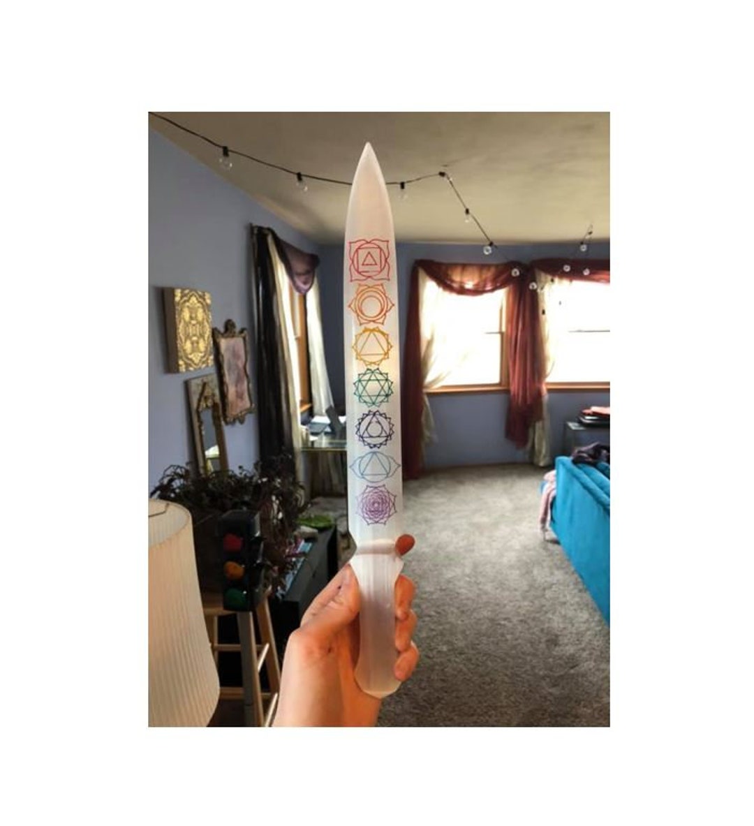 15.5 Selenite Sword Etched With Chakras Hand Painted - Etsy