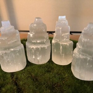 Set of 4 Selenite Towers, .5lb Set Carved Selenite Towers, Room ...