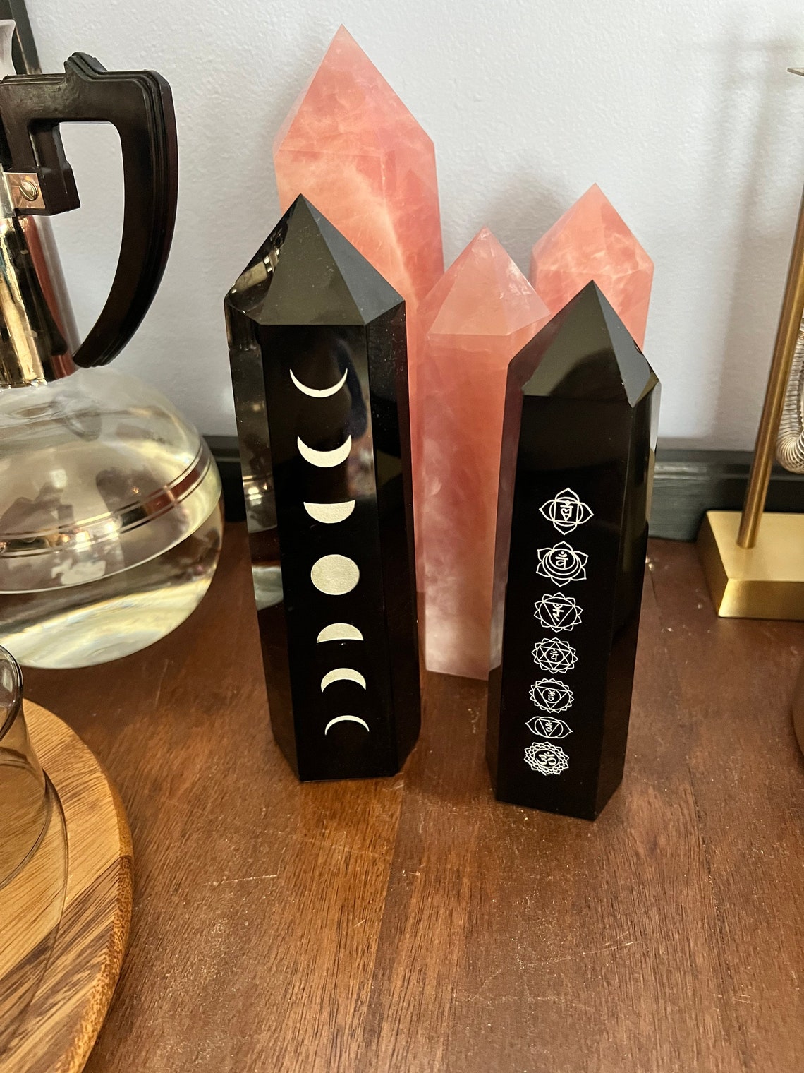 Beautiful XL Obsidian Towers Engraved With Moon Phases or - Etsy