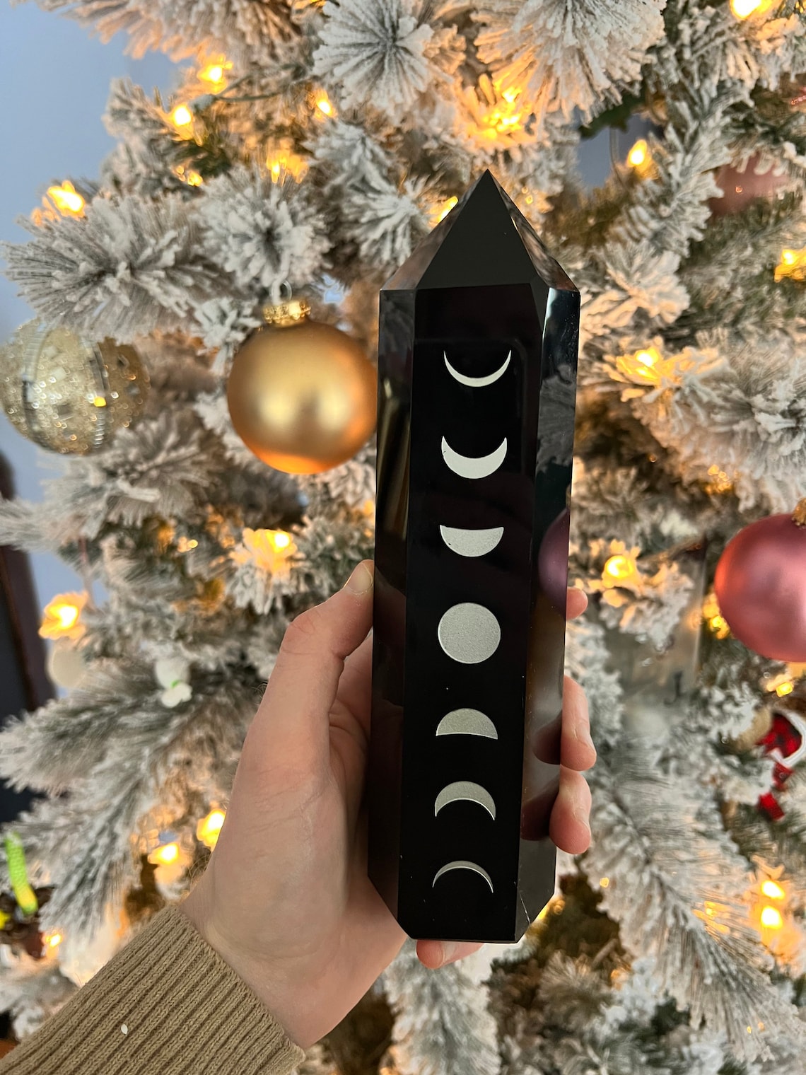 Beautiful XL Obsidian Towers Engraved With Moon Phases or - Etsy