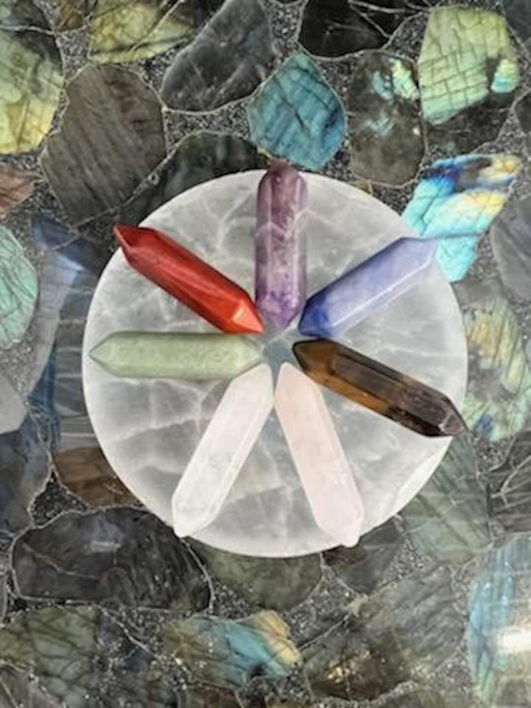 Chakra Crystal Healing Wands - Selenite Charging Plate - Crystal Grid ...