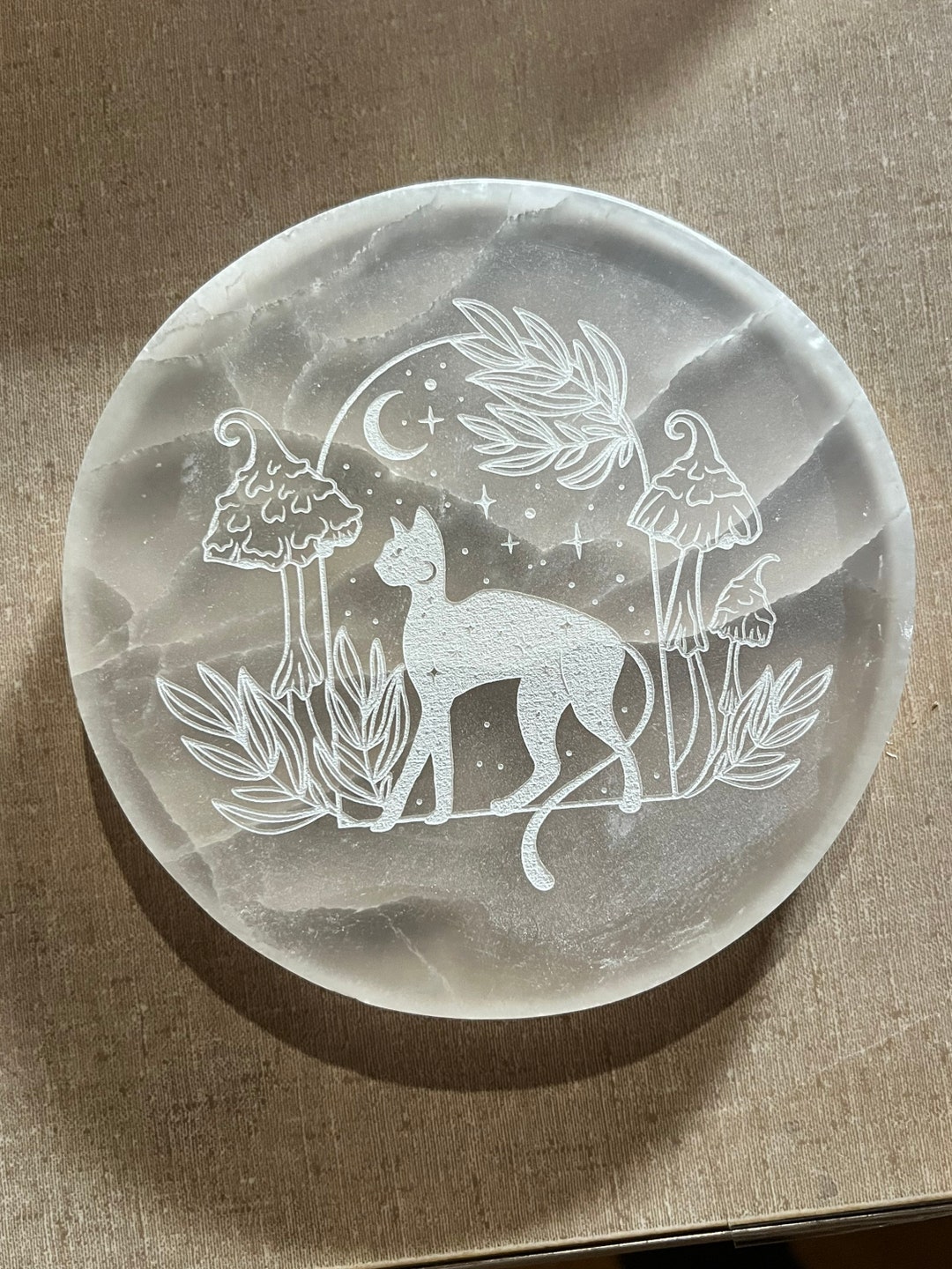 Selenite Charging Plate, Charge and Cleanse Your Crystals, Cat Design ...