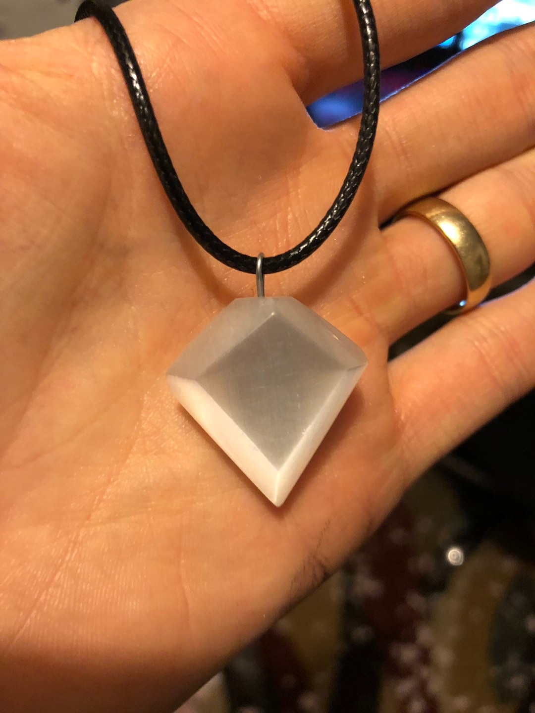 Selenite Diamond Pendant Necklace, Geometric Crystal Jewelry - Etsy