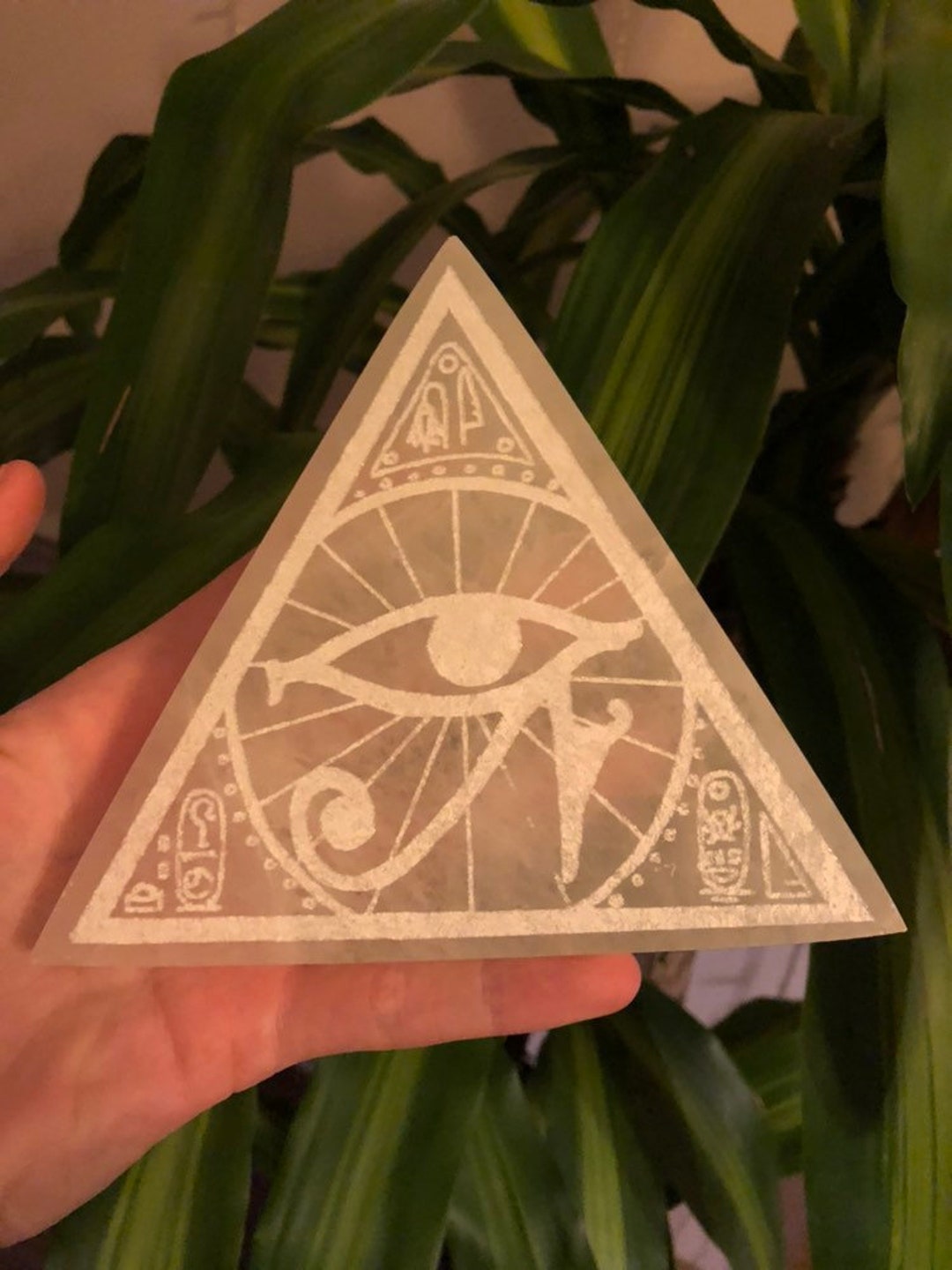 6" Triangle Etched Eye If Ra Top Quality Moroccan A++ Selenite Slab ...