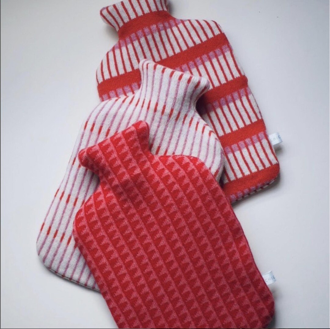 Pink & Red Hot Water Bottles With Lambswool Knitted Cover - Etsy UK