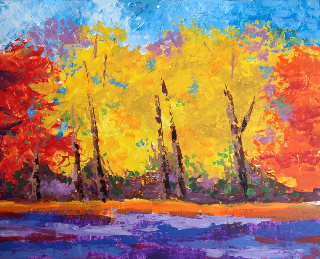 Fall Scene, Yellow, Gold, Red and Orange Painting. Autumn Painting ...