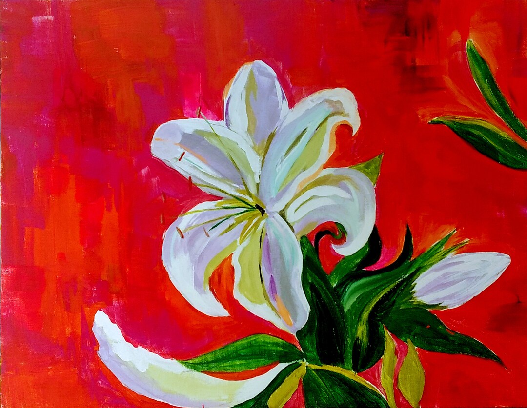White Acrylic Lily Painting, - Etsy