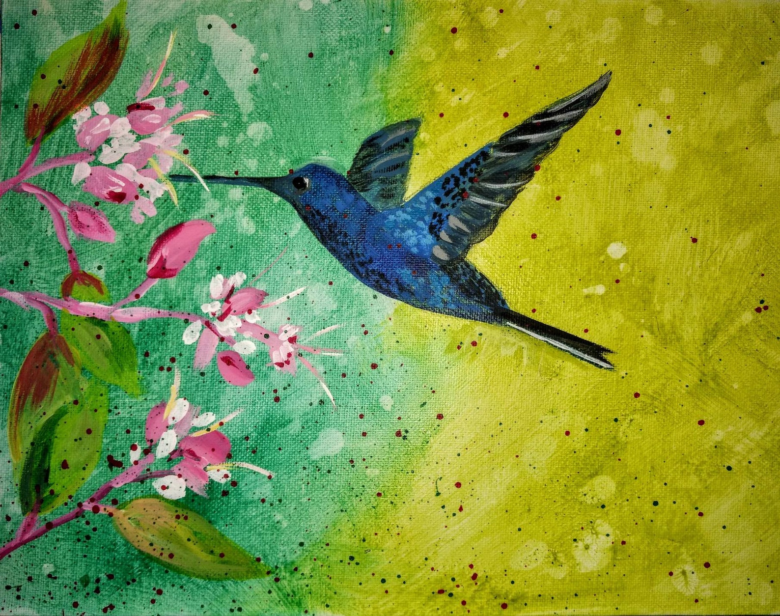 Pintura de colibrí azul cumpleaños colibrí en vuelo colibrí - Etsy España