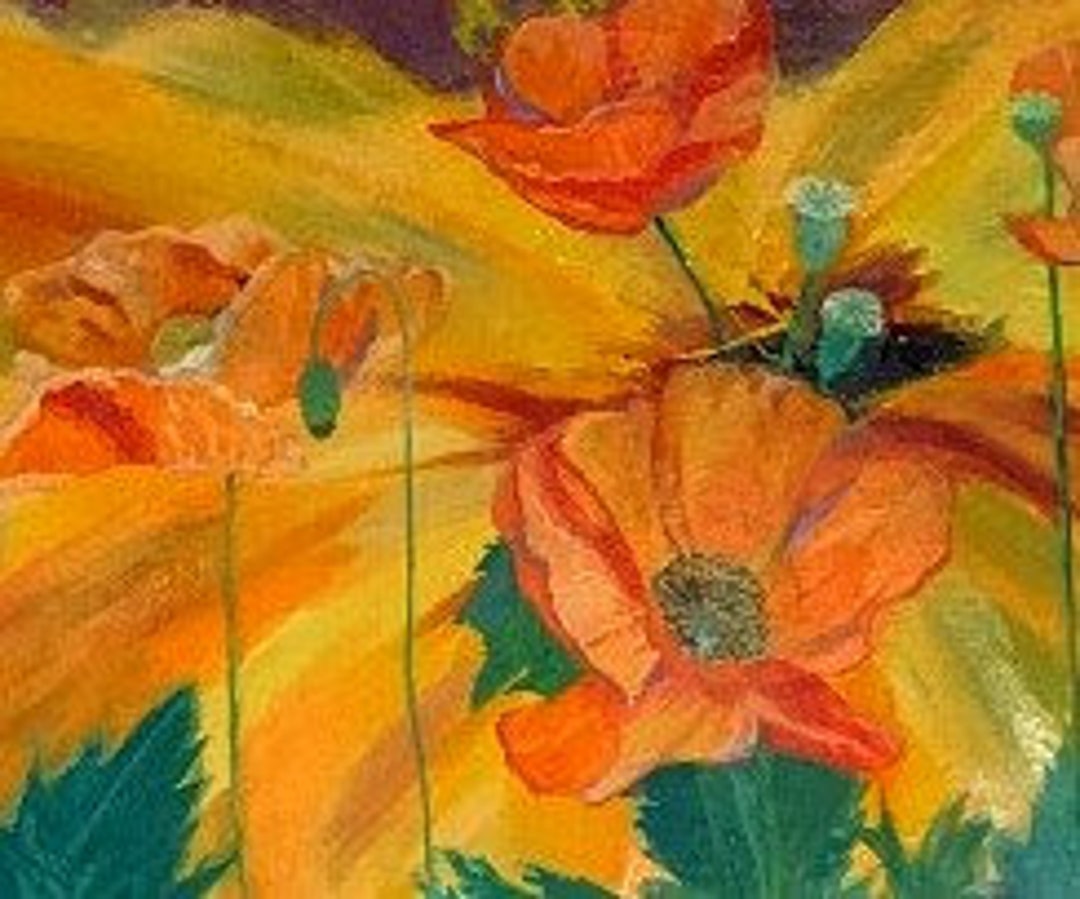 Orange Poppies, Orange Poppy Painting, Gold and Orange Poppy Art ...