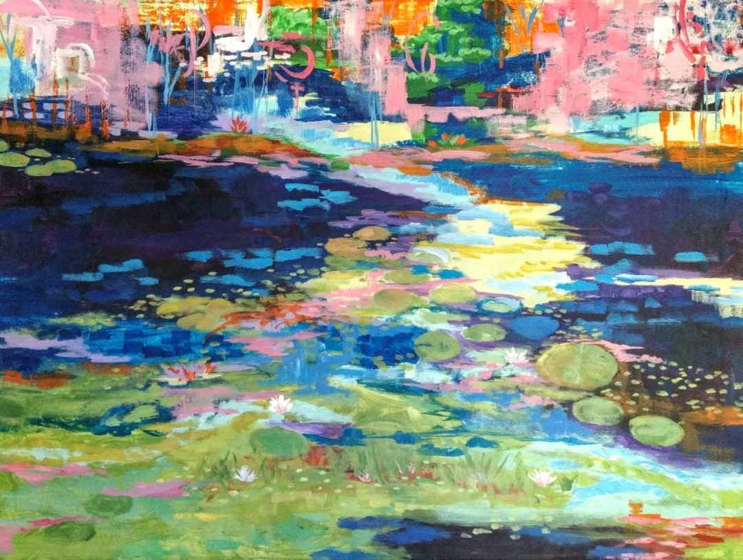 Nature Abstract, Nature Pond Painting, Forest River Acrylic, Abstract ...