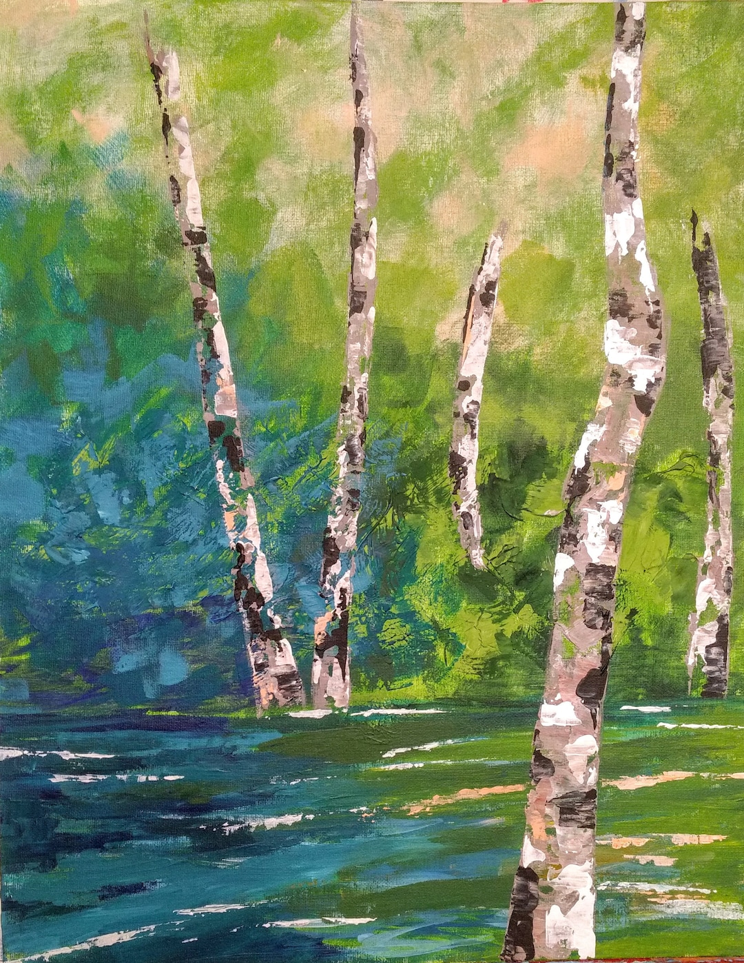 River Birch, River Painting, Birch Tree Painting, Aspen River Painting ...