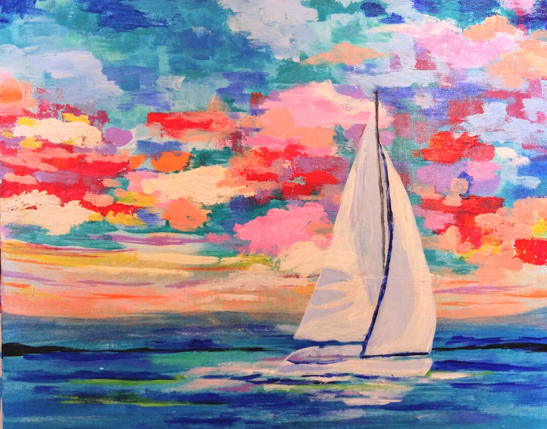 Colorful Ocean Painting, Sail Day Luminosity, Colorful Seascape ...