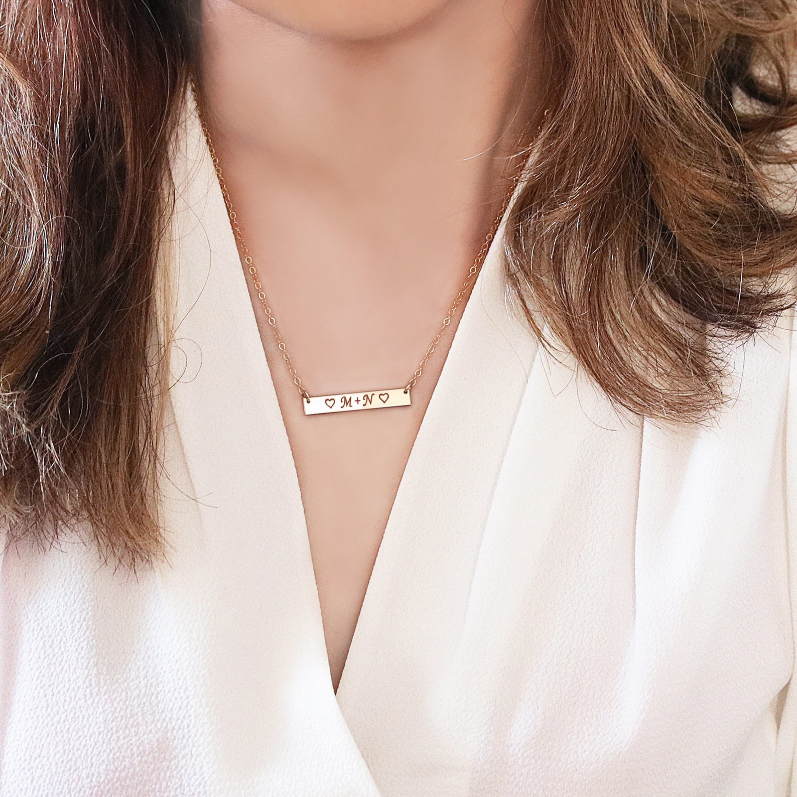 Personalized Gold Bar Necklace Custom Name Dates Roman | Etsy