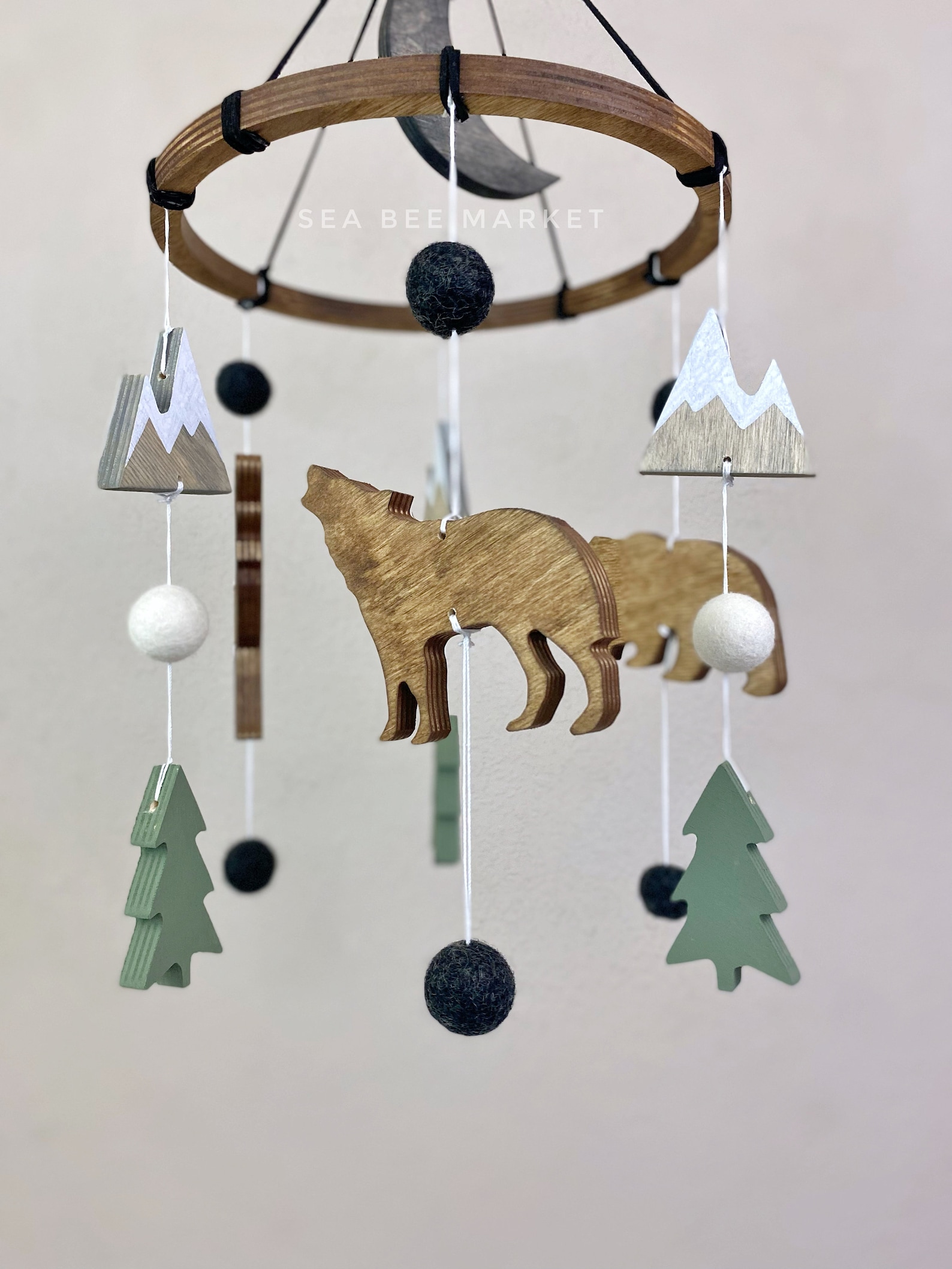 Winter Woodland Crib Mobile With Wolf Bear Deer Snow Capped - Etsy