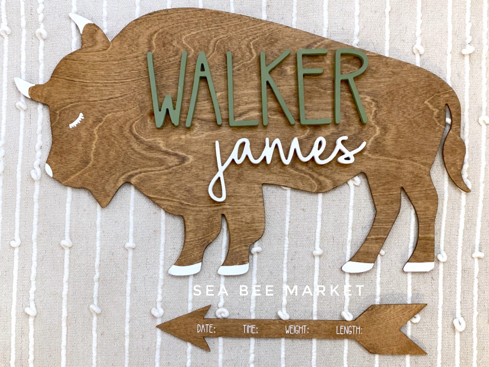 Buffalo / Bison First and Middle Name Sign Wooden 3D Name - Etsy