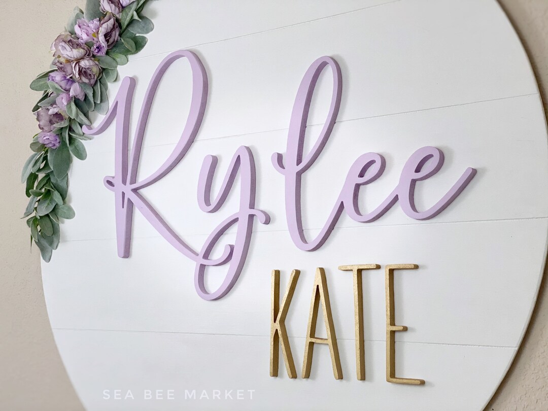 Round Name Sign With Florals and Lamb’s Ear - Shiplap Back - Custom ...