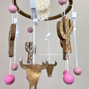 Boho Crib Mobile With Wooden Cactus, Buffalo Skulls, Arrows, and ...
