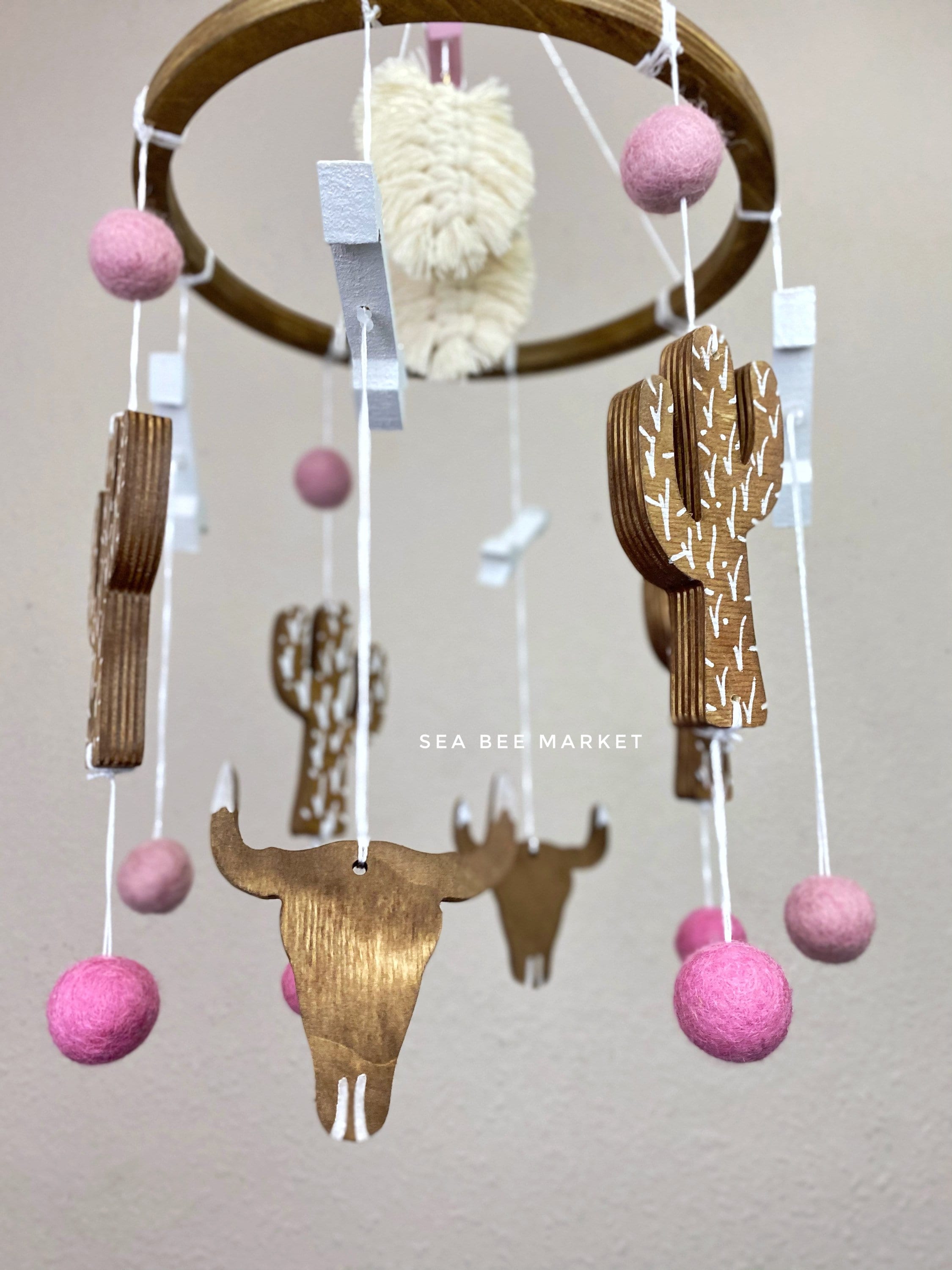 Boho Crib Mobile With Wooden Cactus Buffalo Skulls Arrows | Etsy