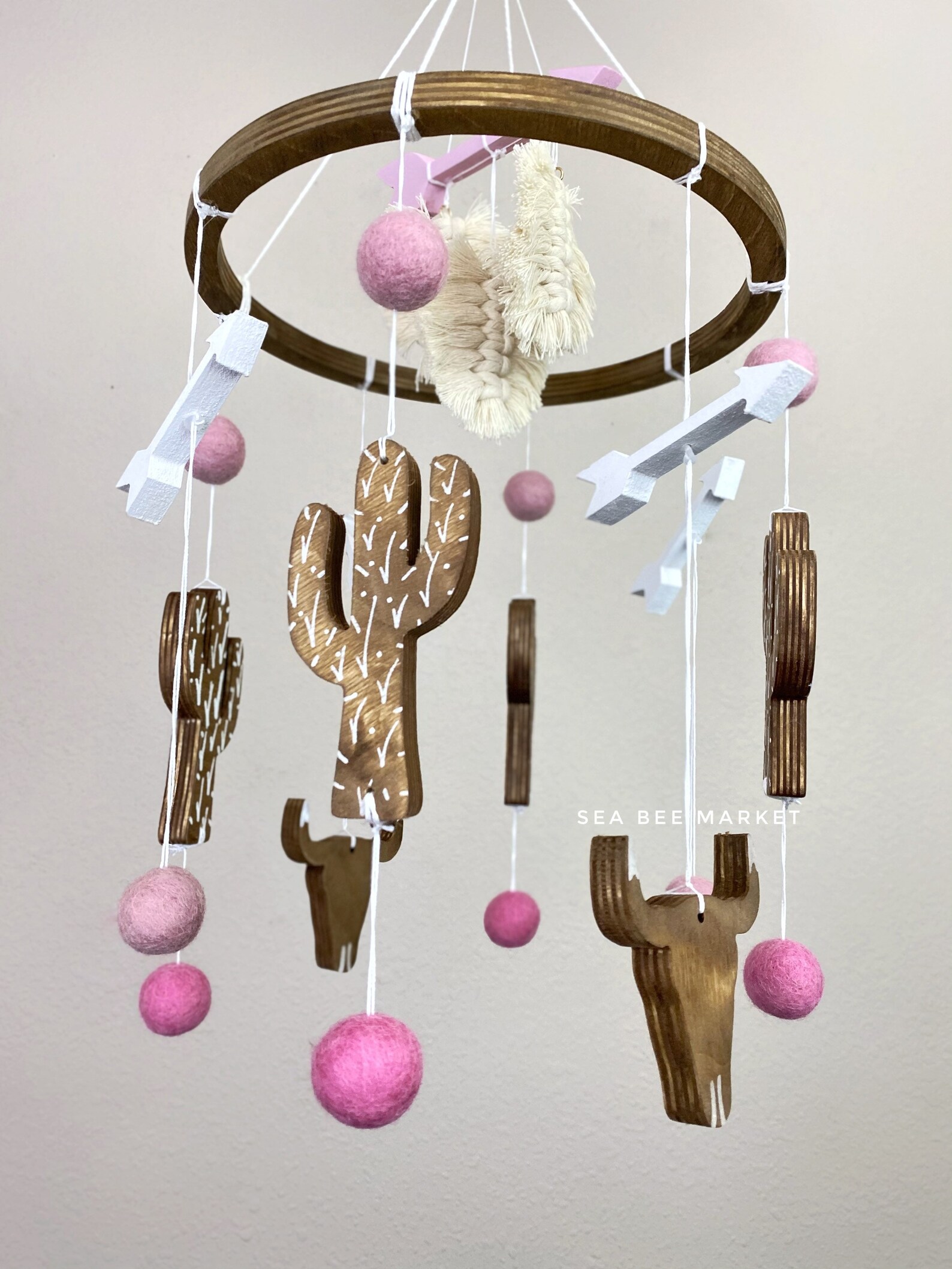 Boho Crib Mobile With Wooden Cactus Buffalo Skulls Arrows | Etsy