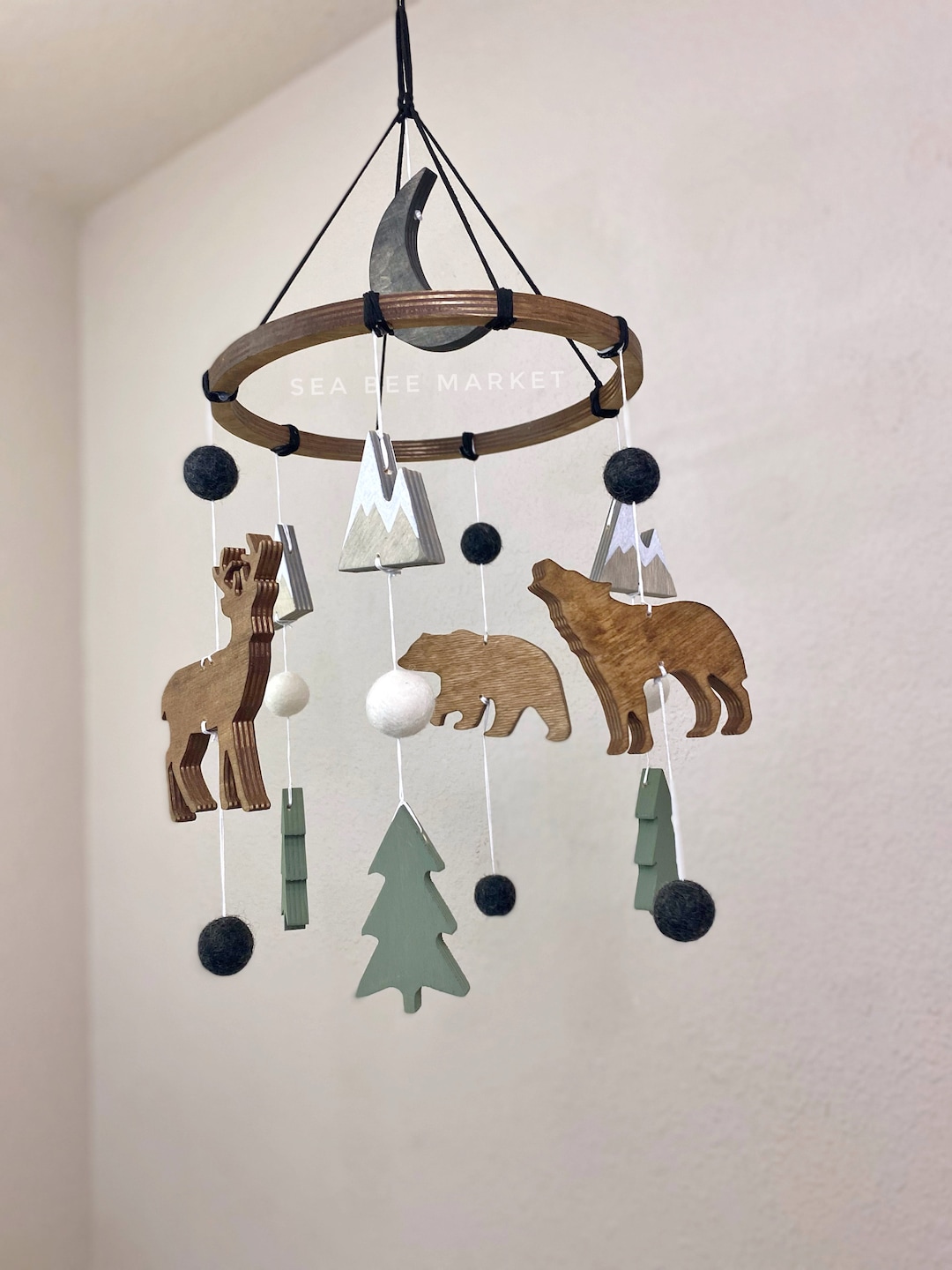 Winter Woodland Crib Mobile With Wolf, Bear, Deer, Snow Capped ...