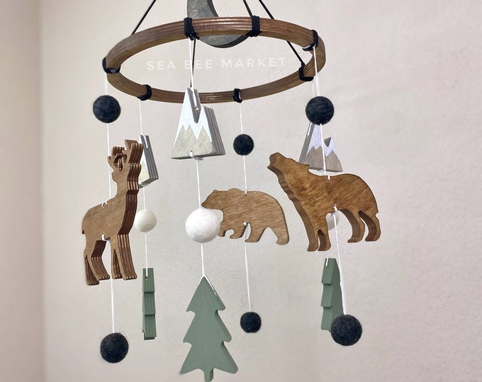 Moose Bear Adventure Baby Mobile, Woodland Baby Mobile,moose Mountain ...