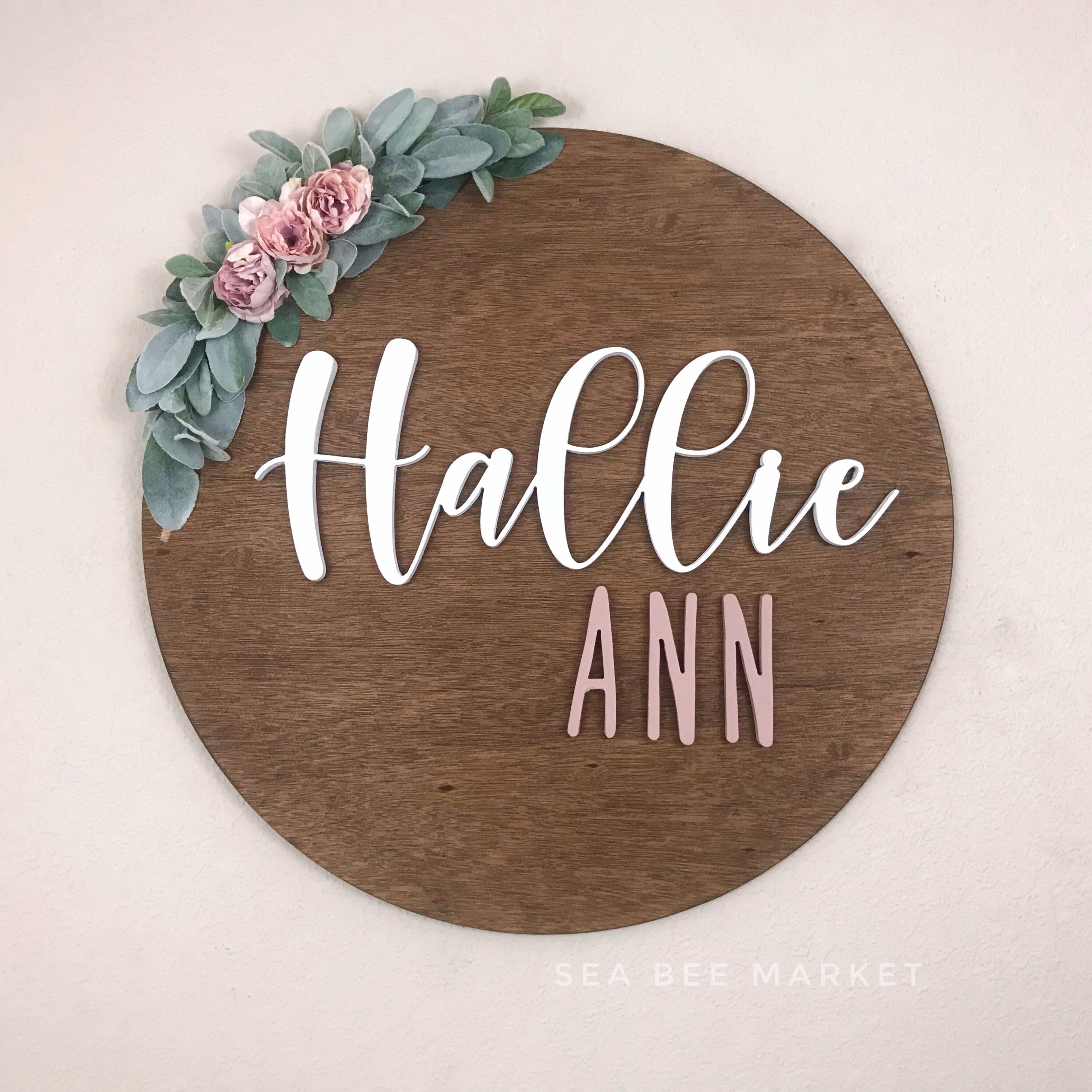 24 Circle Custom 3D Wood Cut Out Name Sign With Florals - Etsy